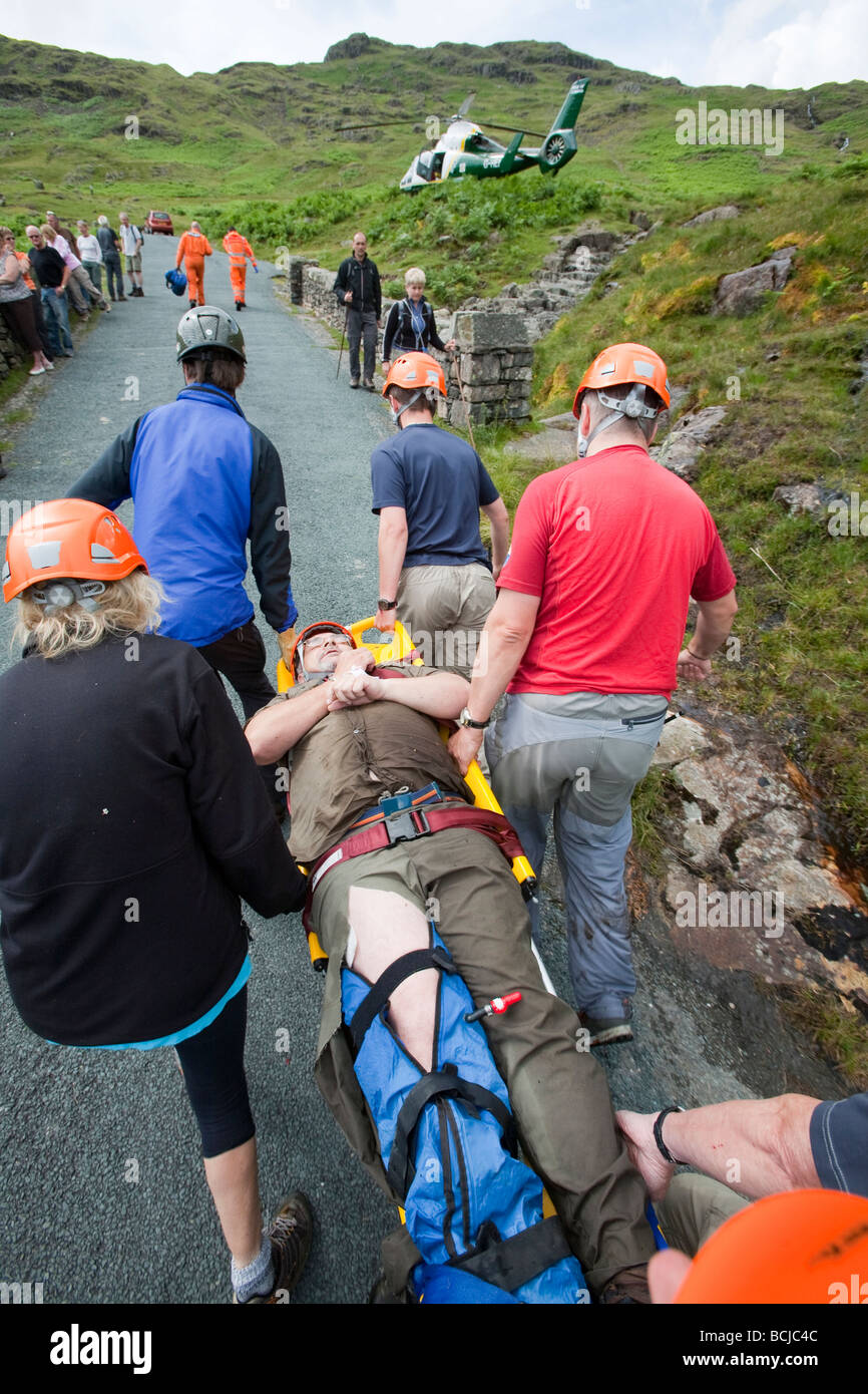 Mountain rescue team and Air Ambulance at a mountain rescue incident in ... Mountain rescue team and Air Ambulance at a mountain rescue incident in ...
