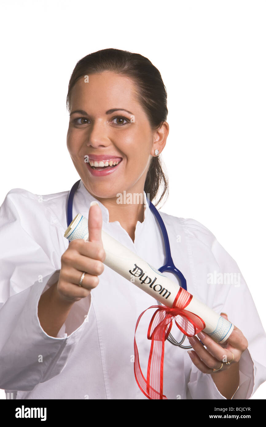 A young doctor makes training with diploma Stock Photo - Alamy