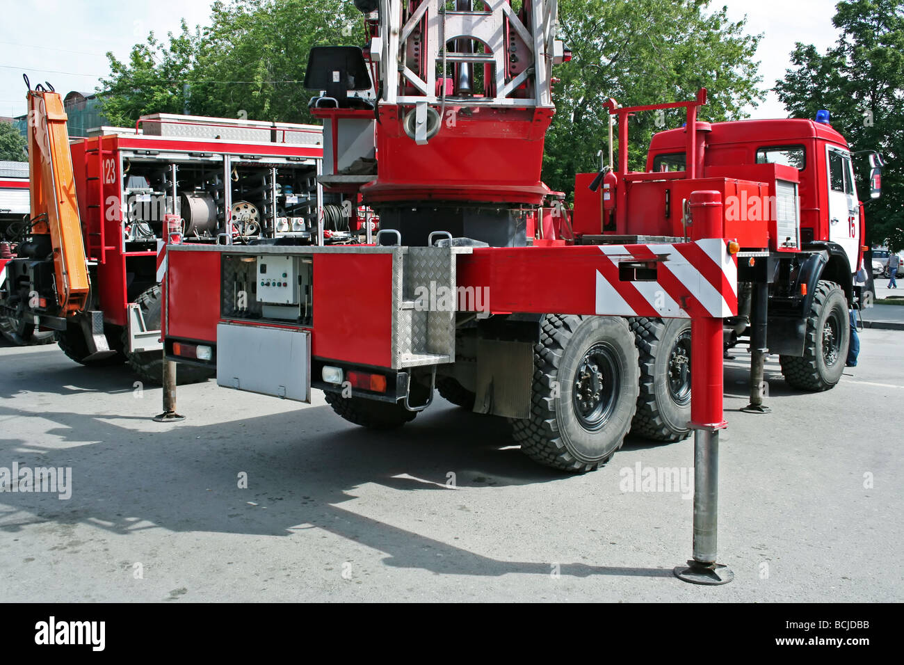 Parade of fire trucks on a city celebration Stock Photo - Alamy