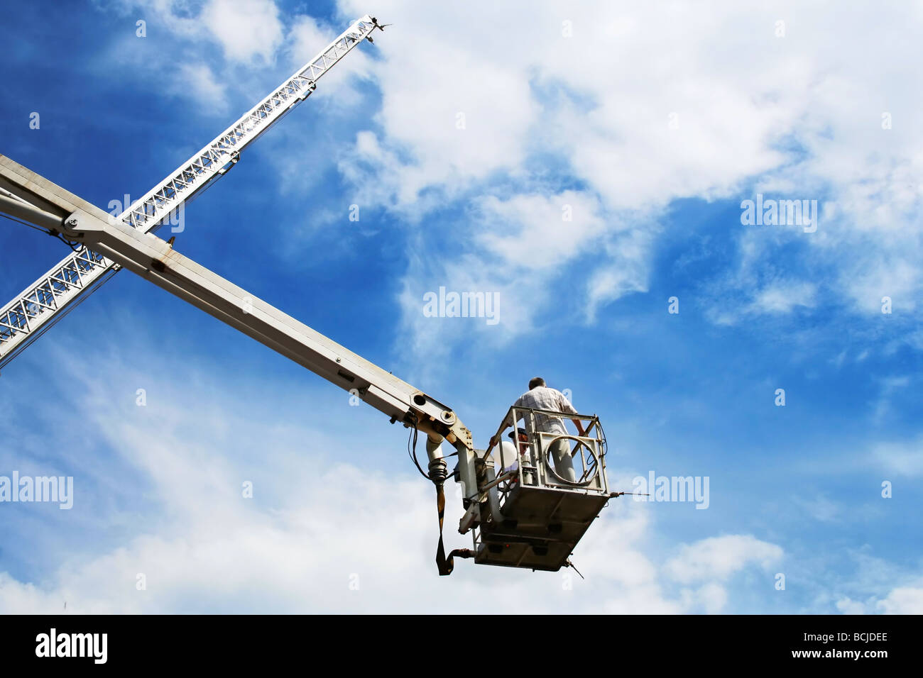 Parade of fire ladders at an exhibition of fire technics Stock Photo ...