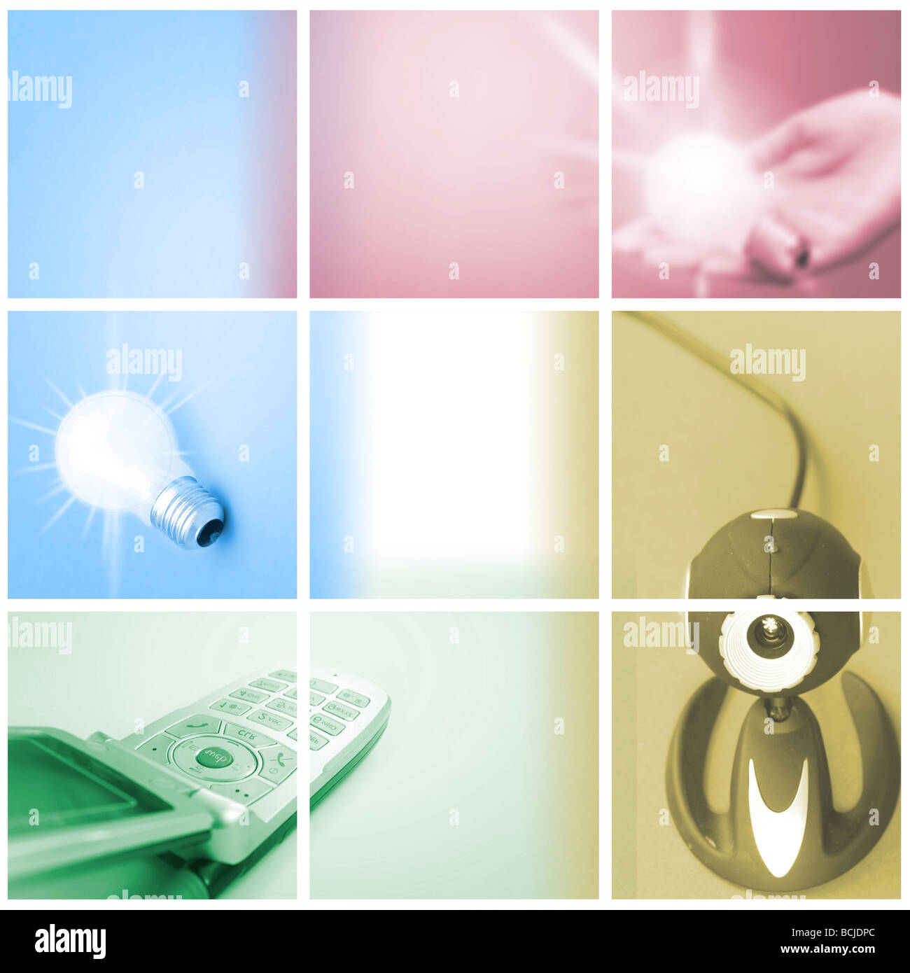 Colorful communication collage made great photographs. Square shape ...