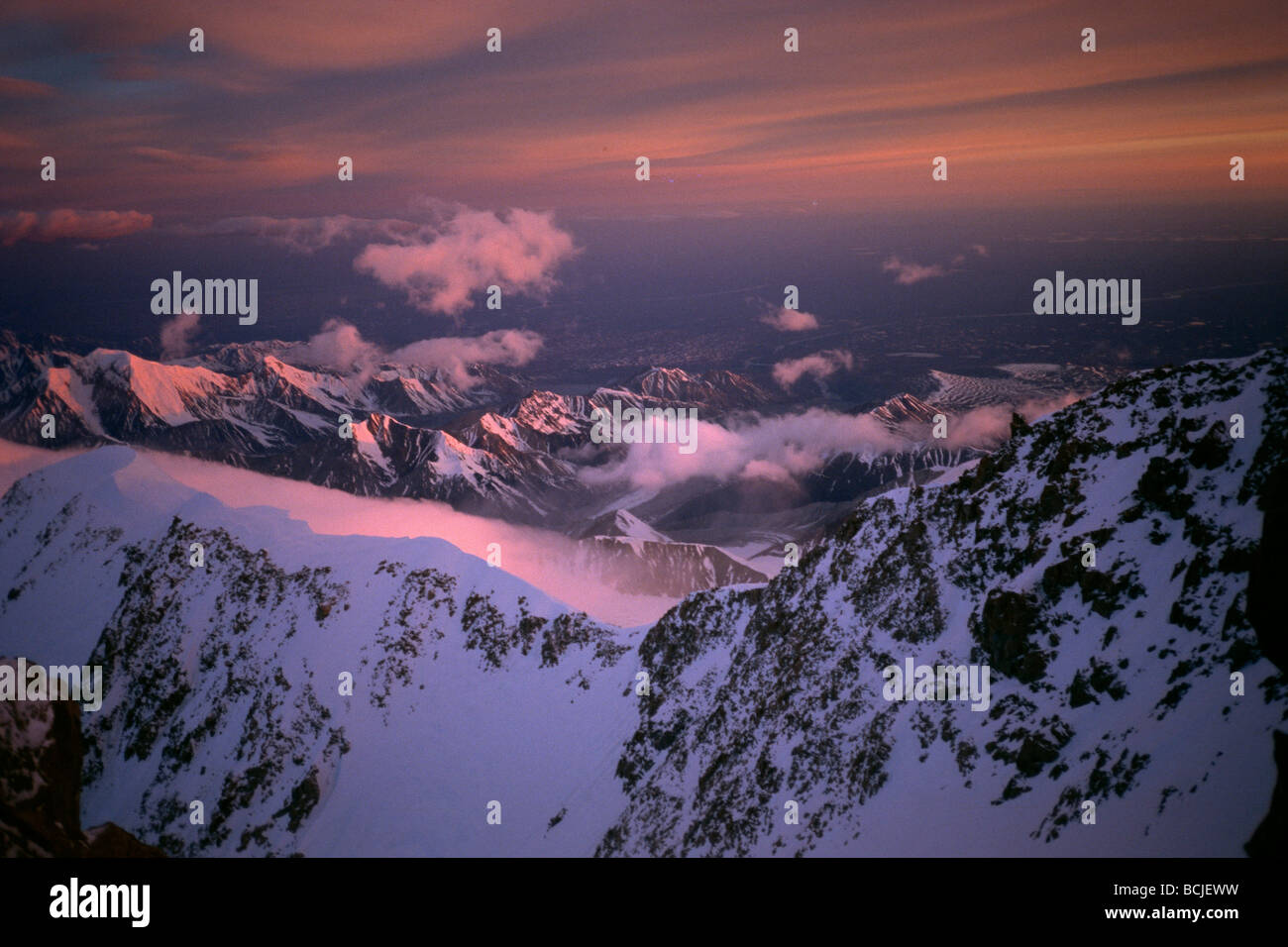 Overview of Sunset on McKinley West Buttress AK IN Spring Denali NP ...
