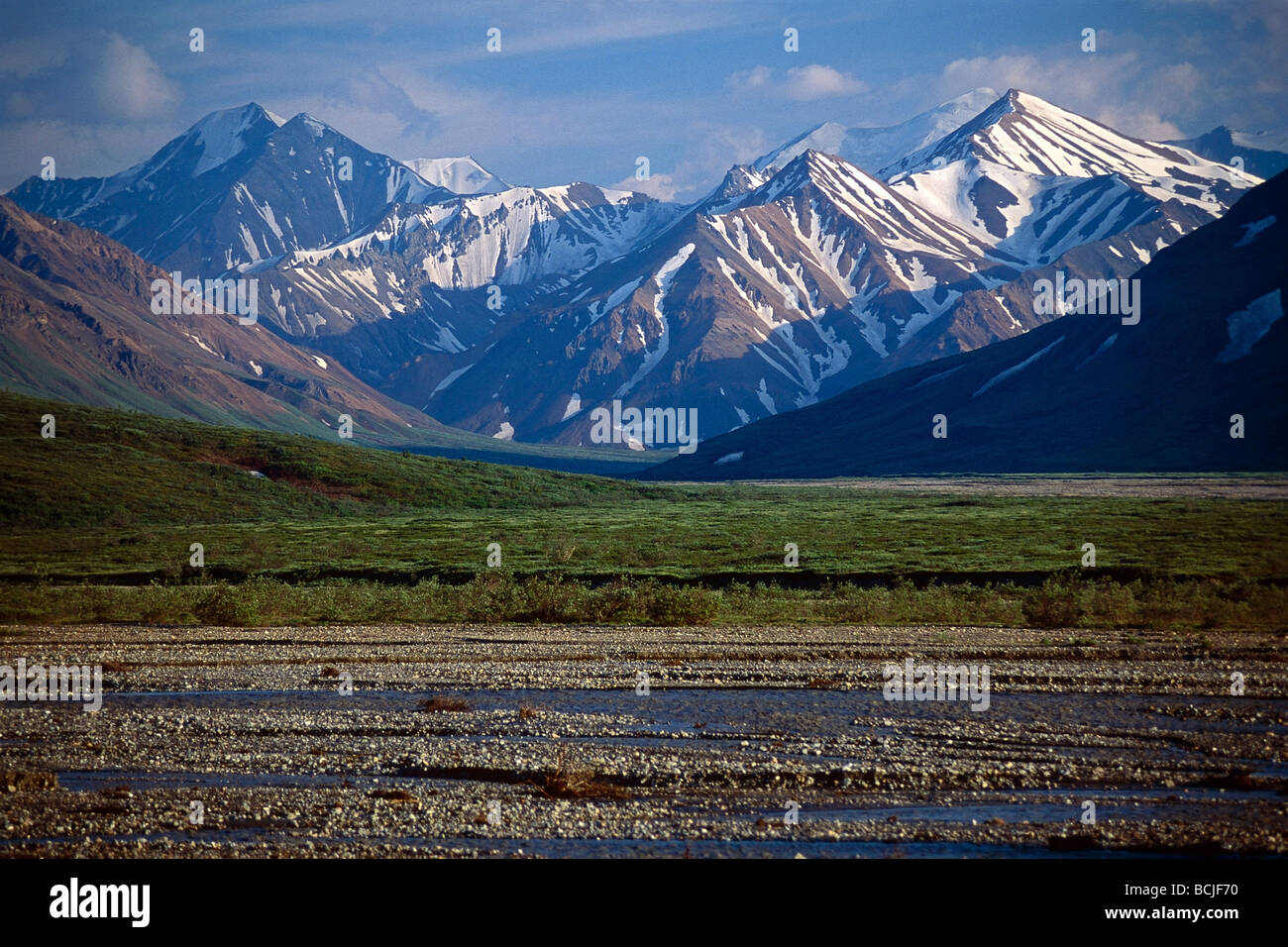 Alaska Range & Glacier River Denali Natl Park Interior AK Stock Photo ...