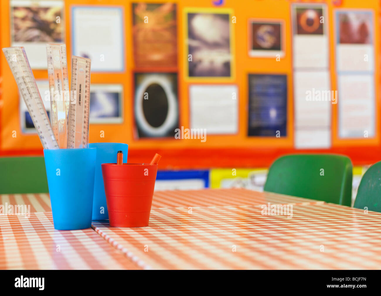classroom table with rulers Stock Photo - Alamy