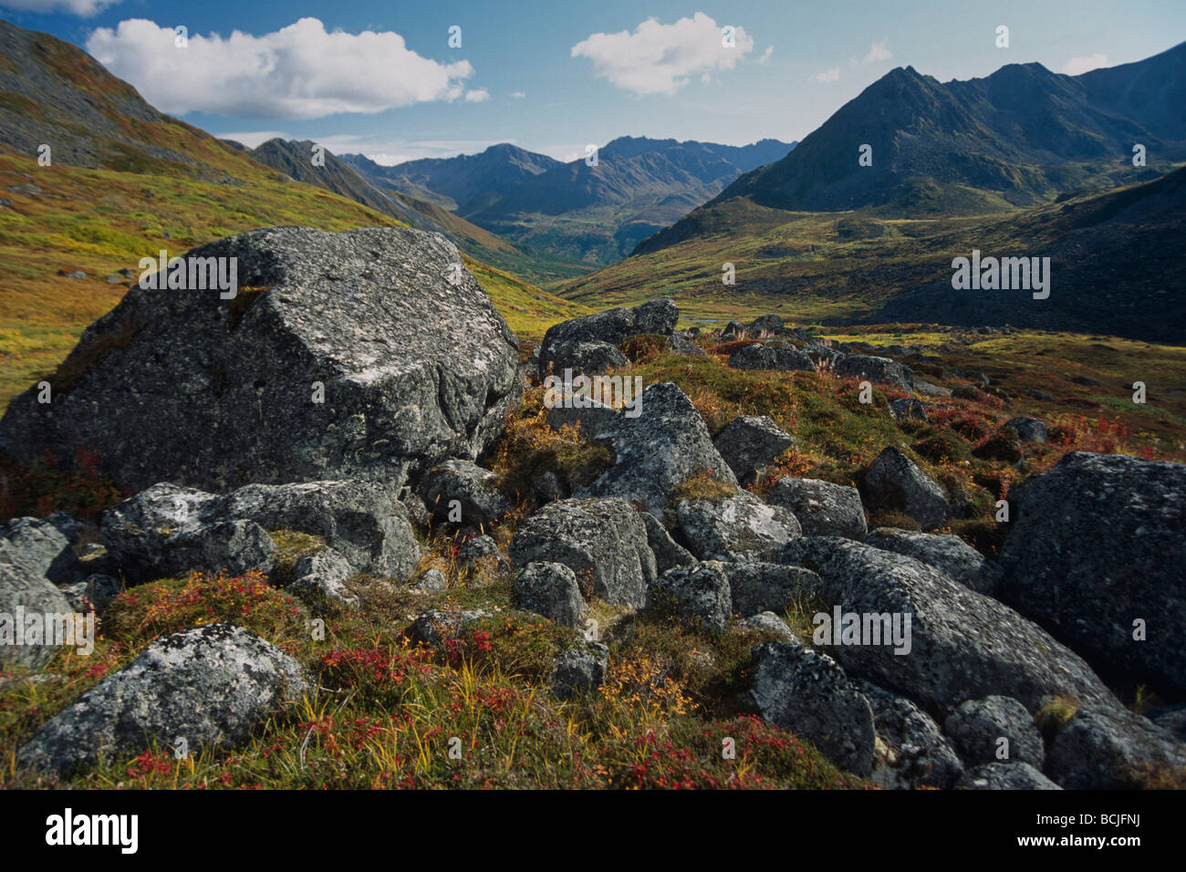 Rocky alpine tundra terrain in Hatcher Pass State Recreation Area ...
