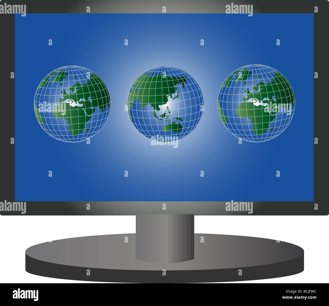 illustration of a lcd tv with globe Stock Photo - Alamy