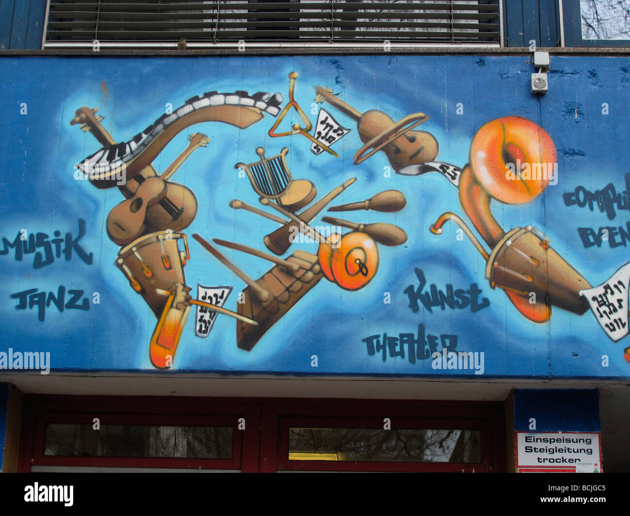 Germany Berlin Kreuzberg Multi culture mural drawing on wall March 09 ...