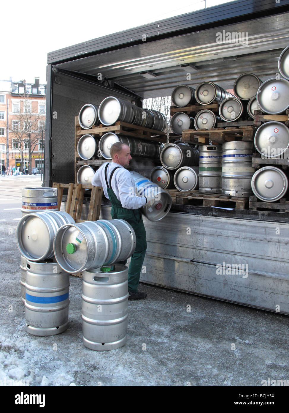 Beer metal container transport to customer Munich Bavaria Germany April ...