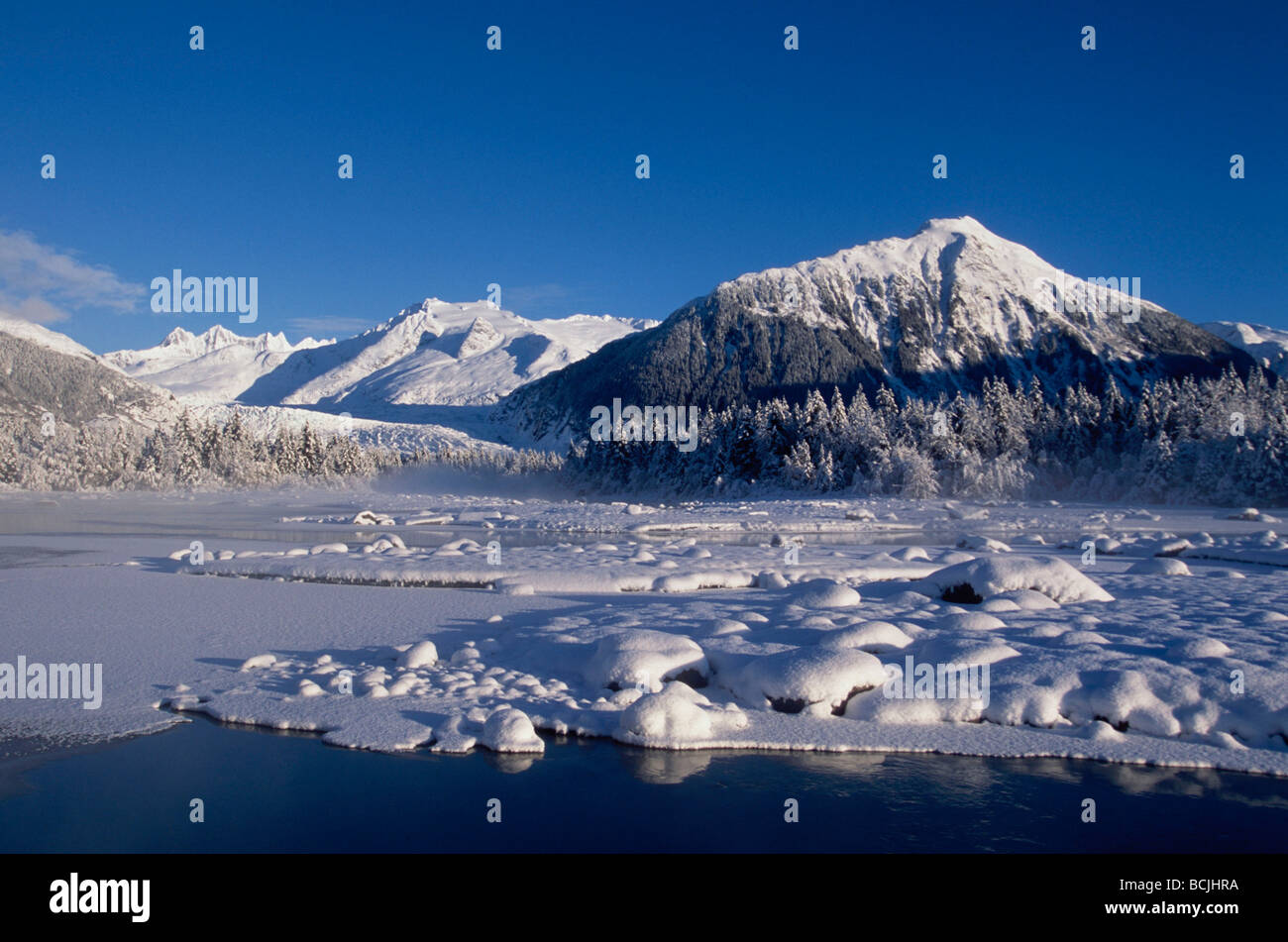 Winter Landscape of Mountains Mendenhall River SE Alaska Stock Photo ...