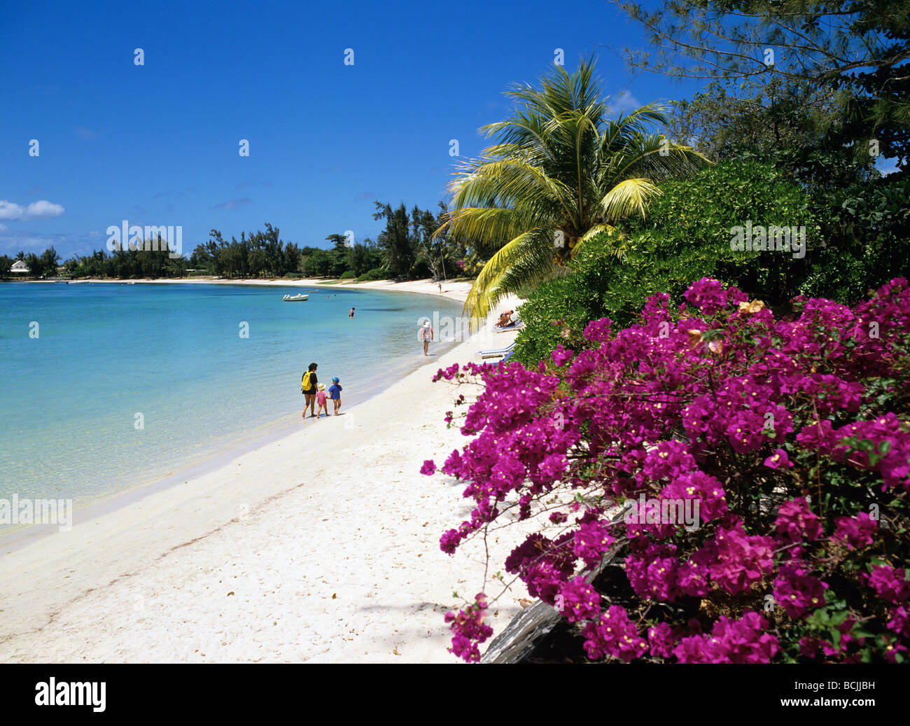 Idyllic Merville Beach on Grand Baie, a popular tourist resort in the ...