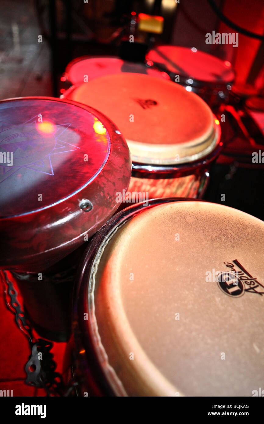 DRUMS , BONGO DRUMS IN CLUB IN IBIZA , BALEARIC ISLANDS , SPAIN Stock ...