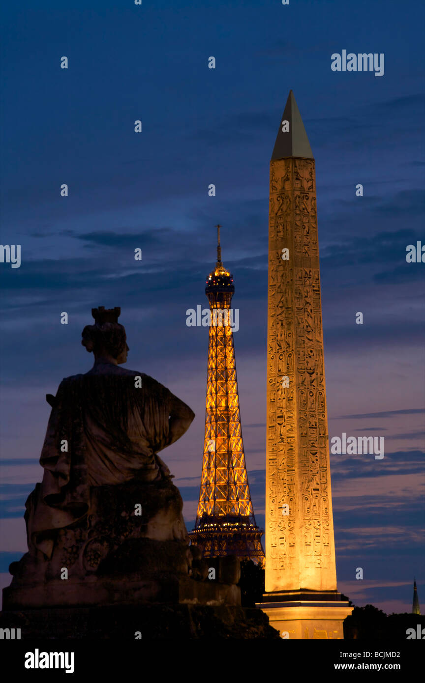The Obelisk and Eiffel Tower from Place de la Concorde Paris France ...