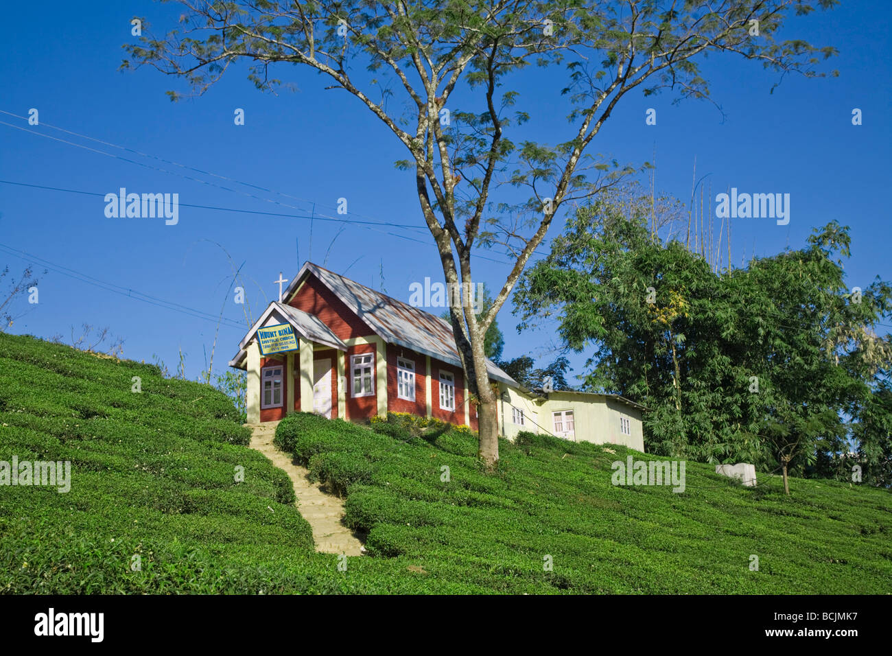 India, West Bengal, Darjeeling, Church on Tukvar Tea Estate Stock Photo ...
