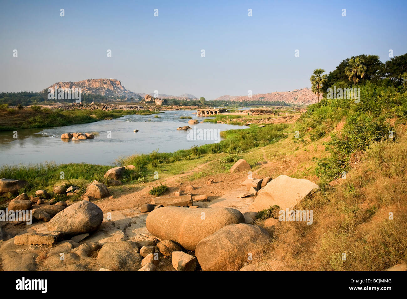 Hampi River and Temple, Karnataka, India Stock Photo - Alamy