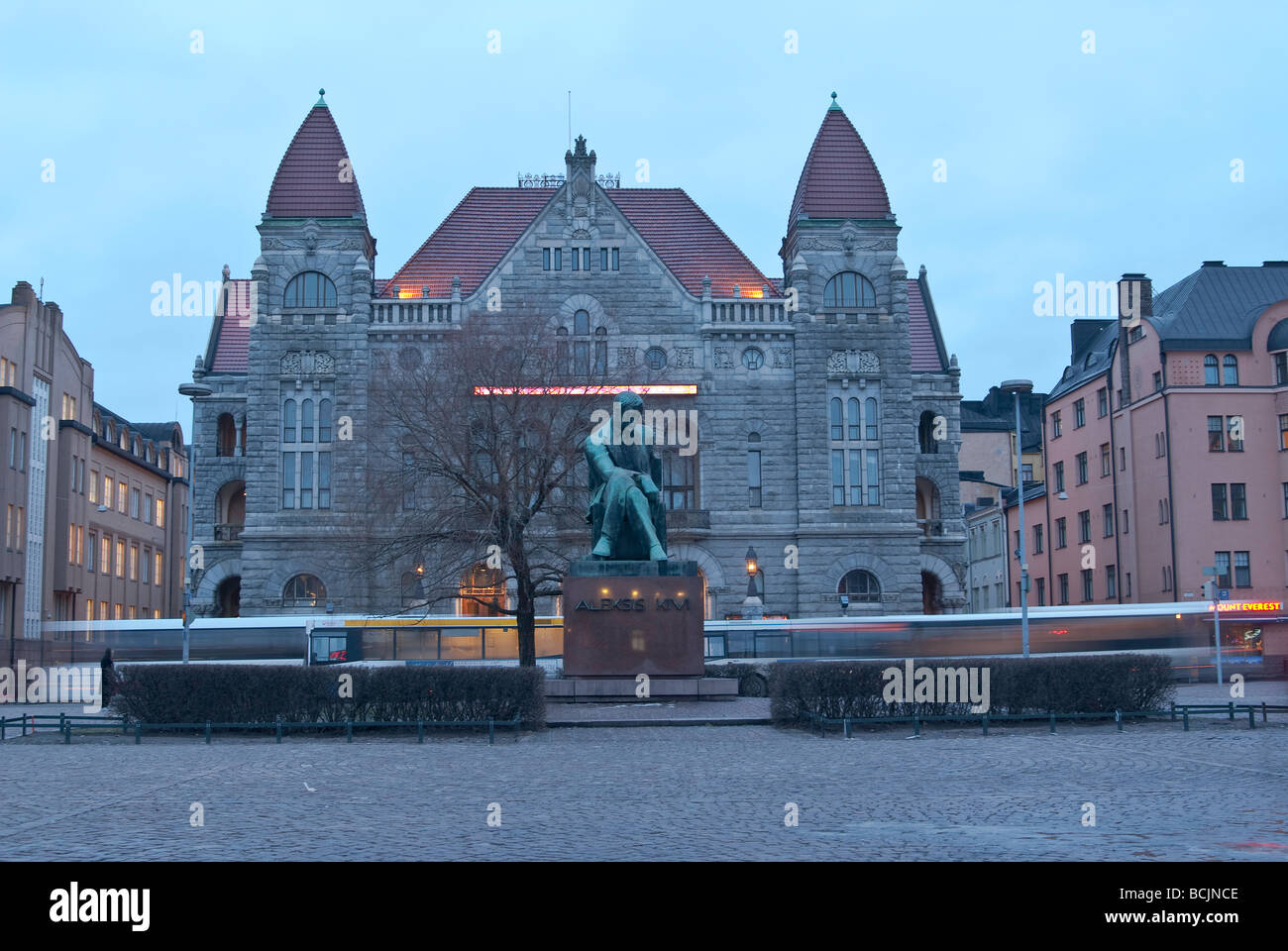 Statue of the famous Finnish writer Aleksis Kivi in front of the ...