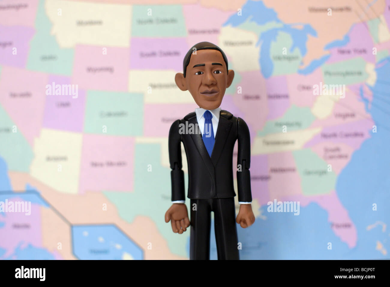 Barack Obama action figure in front of map of USA Stock Photo - Alamy