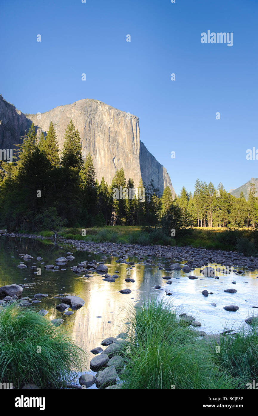 USA, California, Yosemite National Park, Merced River, El Capitan and ...