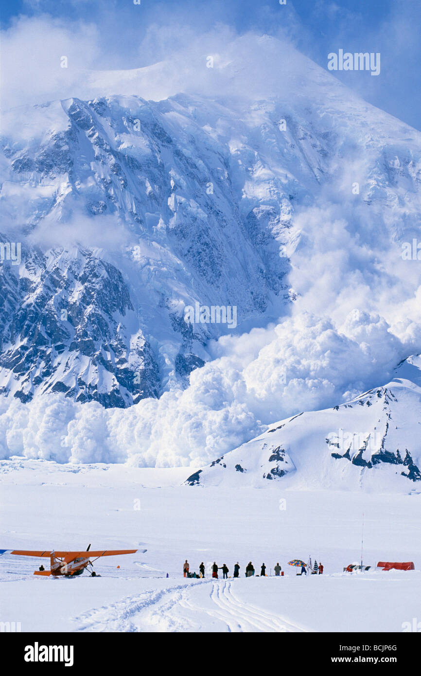 Onlookers Watch Avalanche @ Mt Foraker Base Camp IN AK Kahiltna Glacier ...