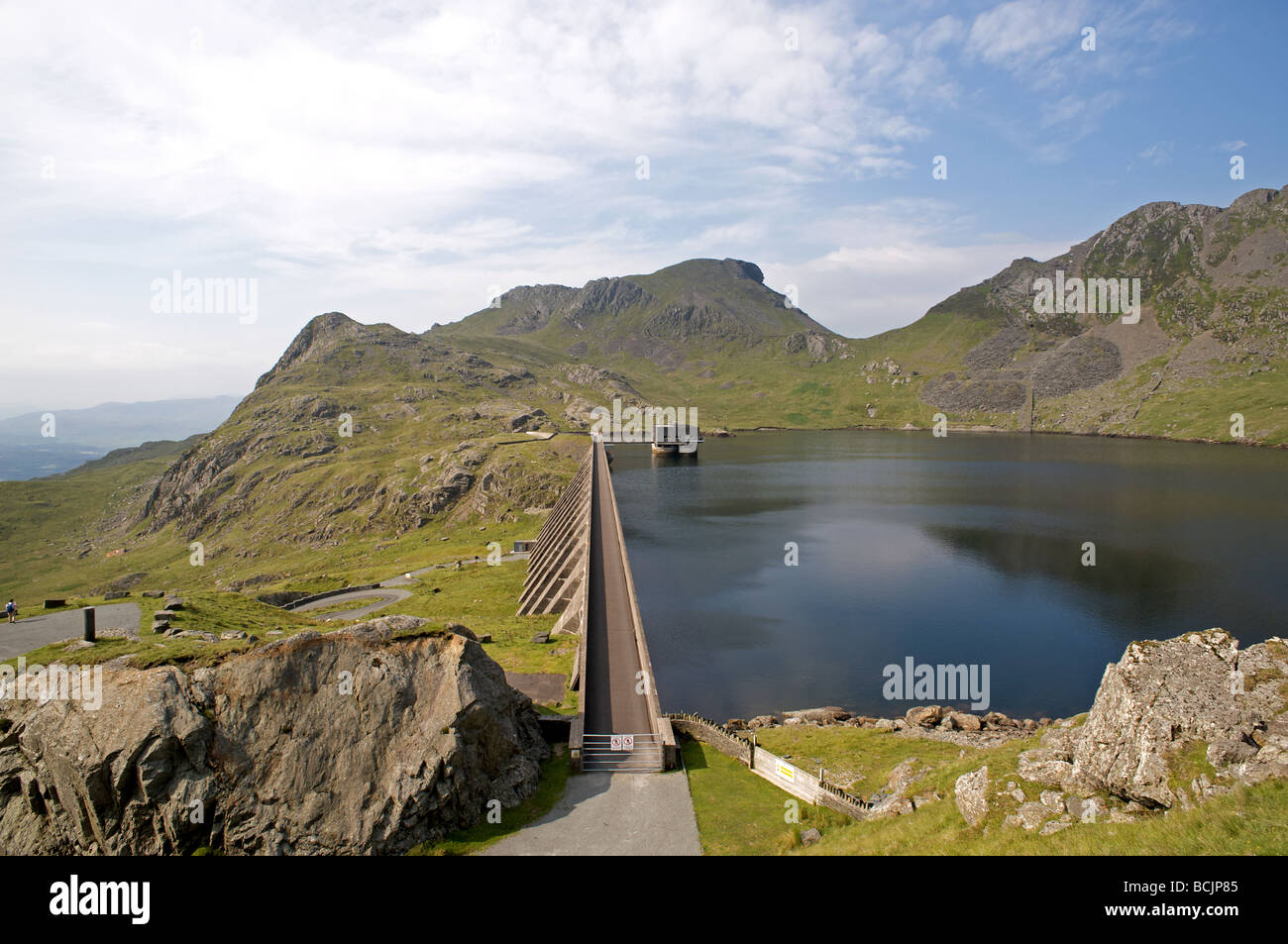 The upper reservoir (Llyn Stwlan) and dam of the Ffestiniog pumped ...