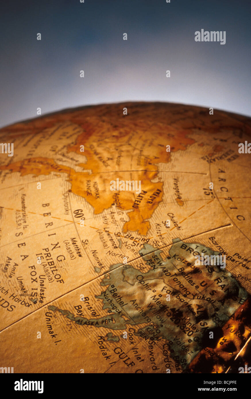 Close Up of World Globe Showing State of Alaska Stock Photo - Alamy