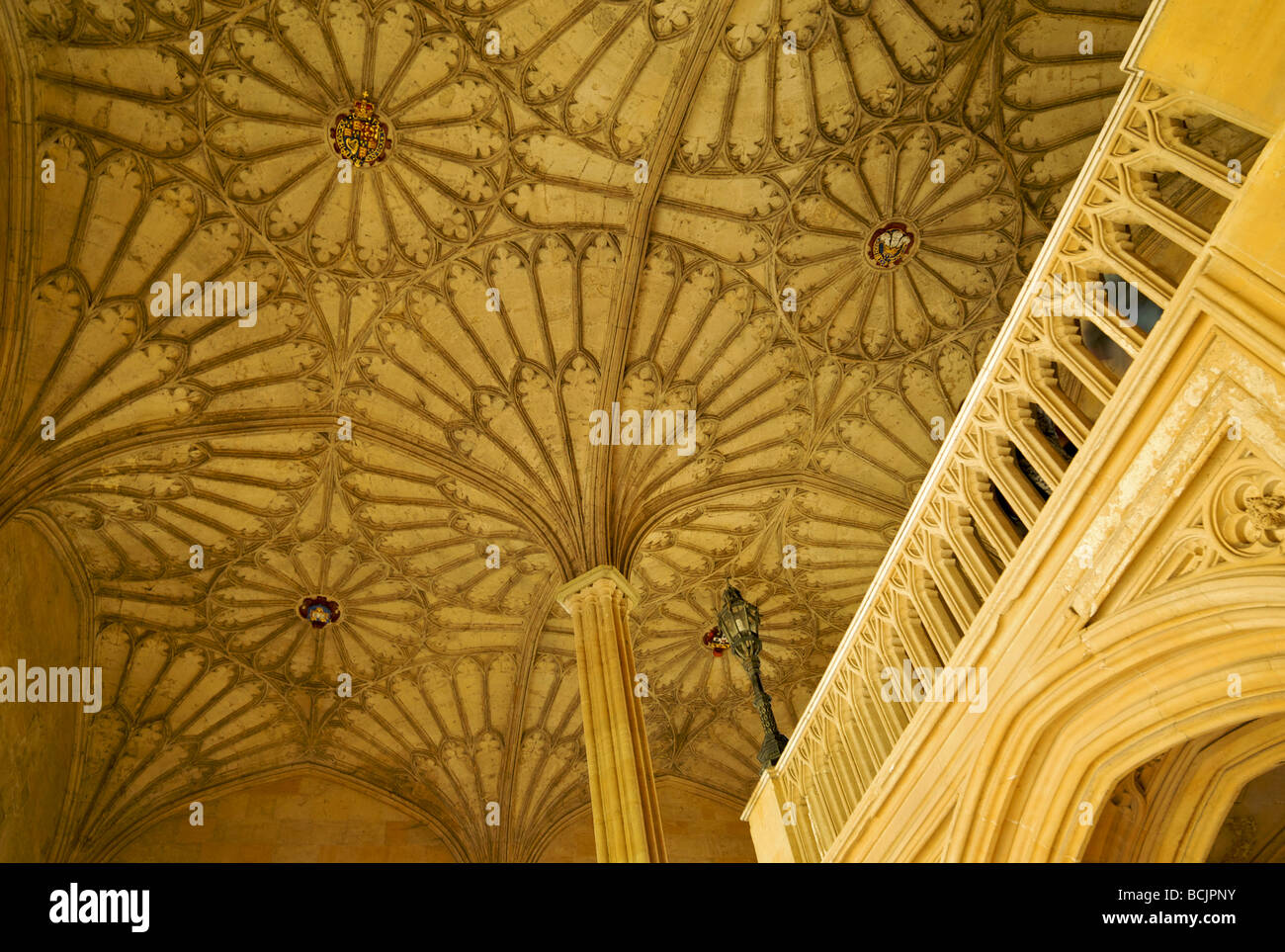 The elaborate fan-vaulted ceiling on the staircase at Christ Church ...