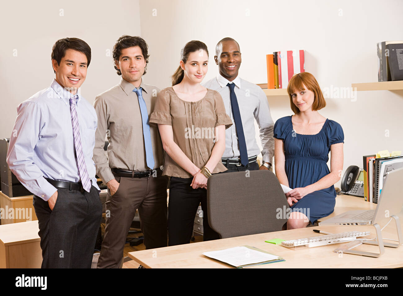 Portrait of five office colleagues Stock Photo - Alamy
