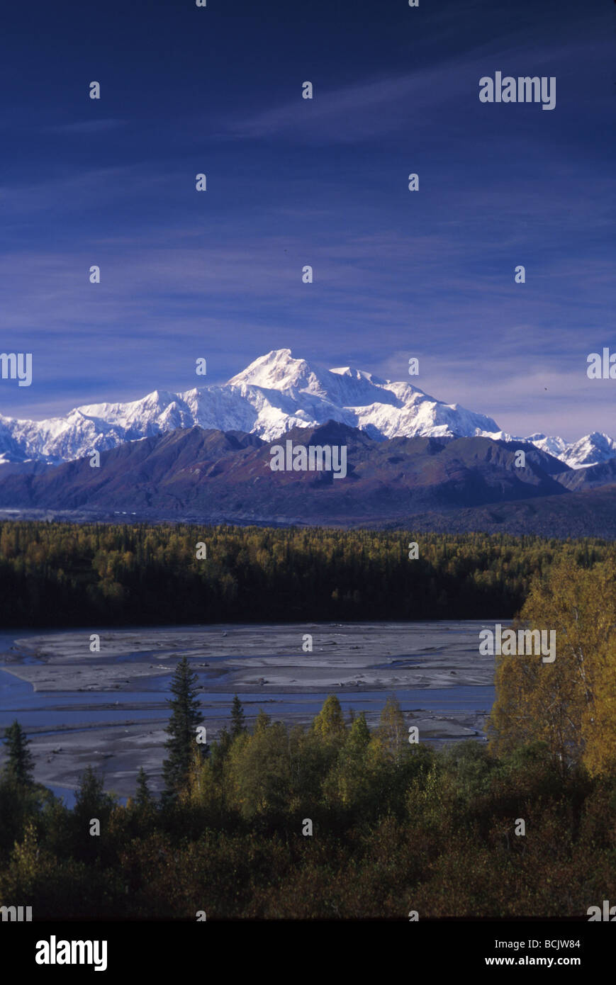 Southside Mt McKinley Fall Scenic Interior Alaska /nTrees River Snow ...