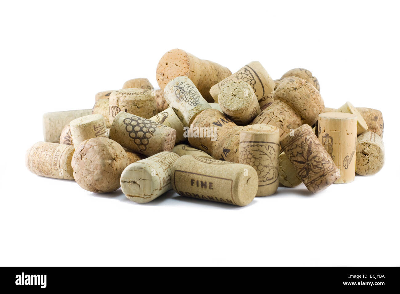 A large pile of various wine corks on a white background Stock Photo ...