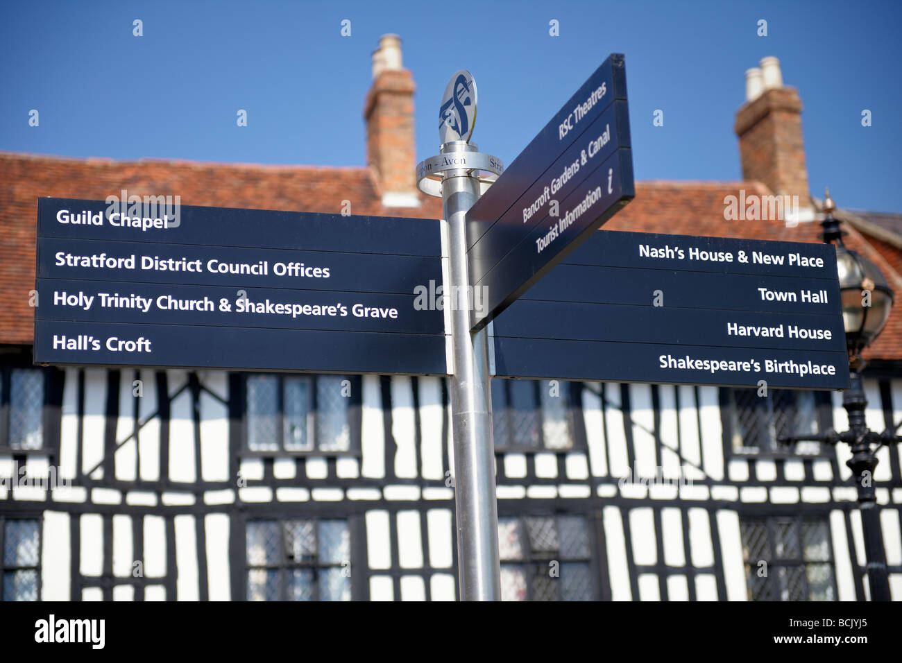 Signpost showing various tourist attractions in Stratford Upon Avon ...