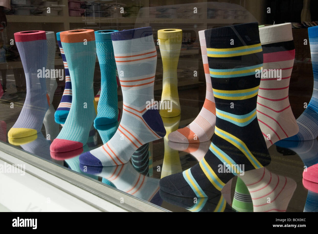 Mens fashion socks in department store window Central London off ...