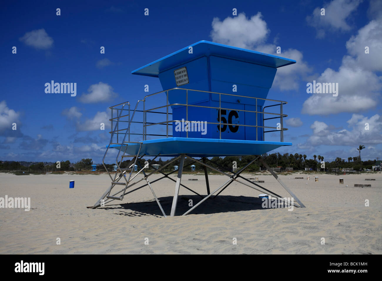 Blue lifeguard stand on Coronado beach with complimentary blue skies ...