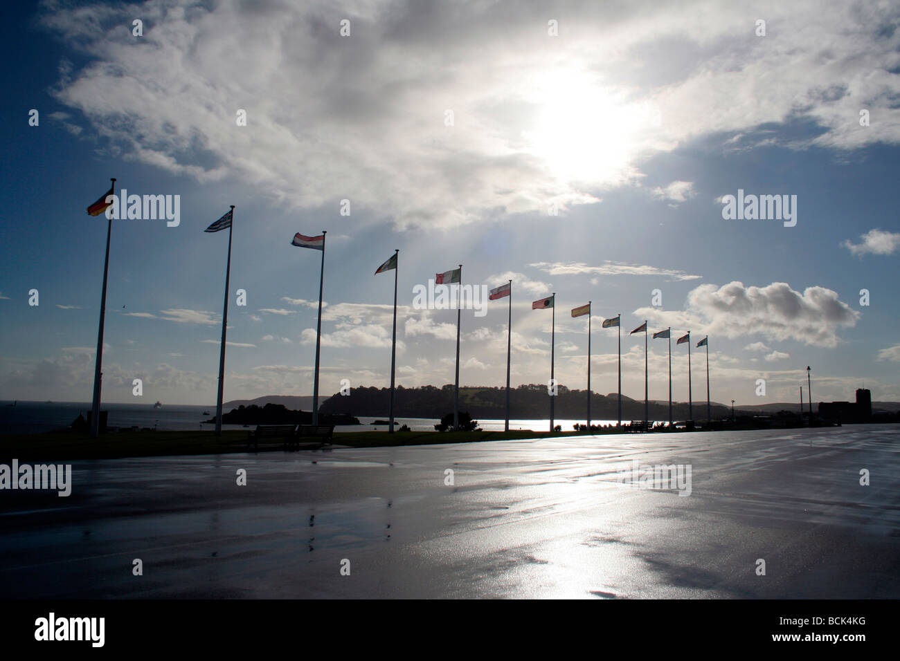 Flags at Plymouth Hoe, Devon Stock Photo - Alamy