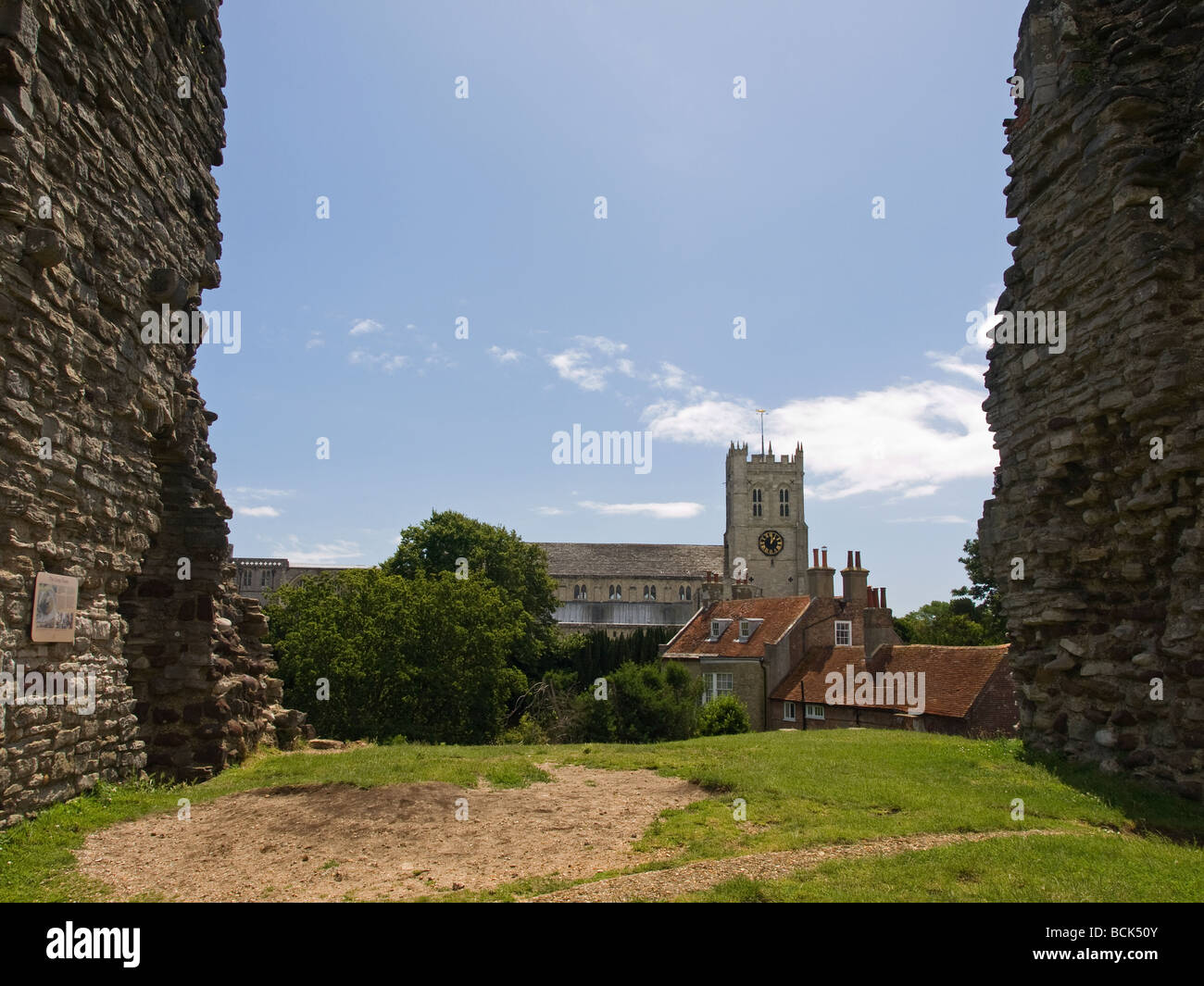 View of Christchurch Priory Dorset England UK from the remains of the ...