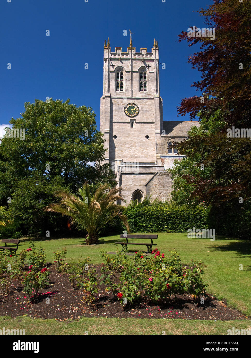 View of Christchurch Priory Dorset UK from the adjoining gardens Stock ...
