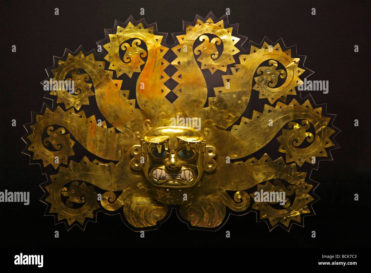golden mask from the Moche Culture, Museo de la Nacion, Lima, Peru ...