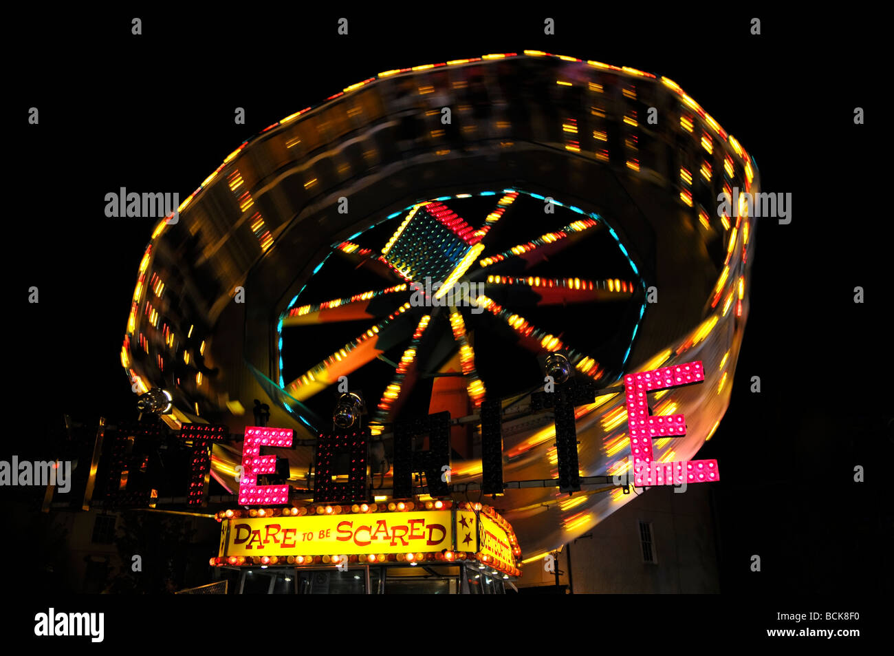 Spinning fairground meteorite ride in Abingdon Michaelmas Fair England ...