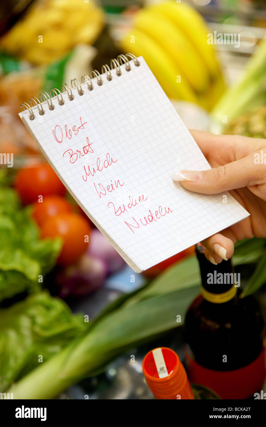German shopping list in a supermarket with a shopping trolley Stock ...
