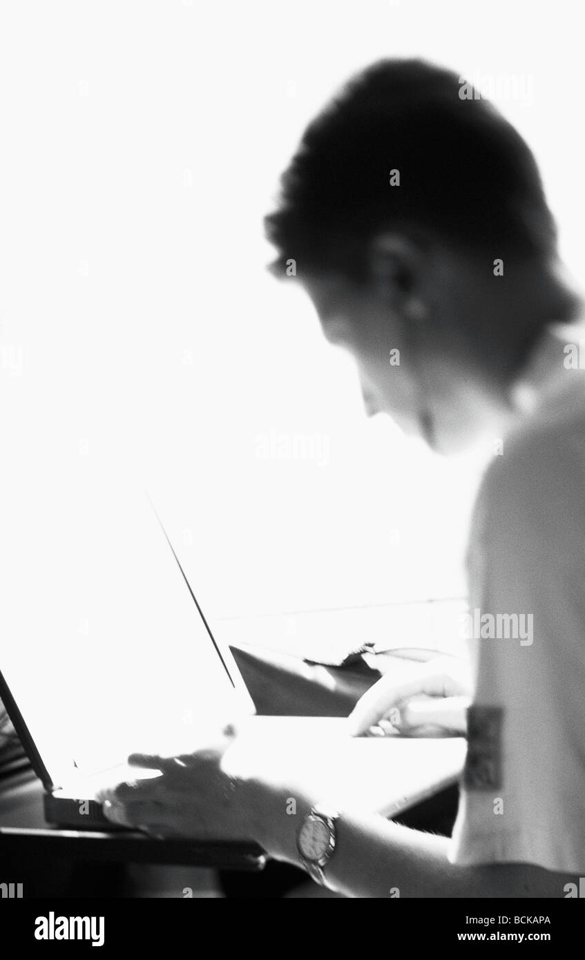 Image man on laptop Black and White Stock Photos & Images - Alamy