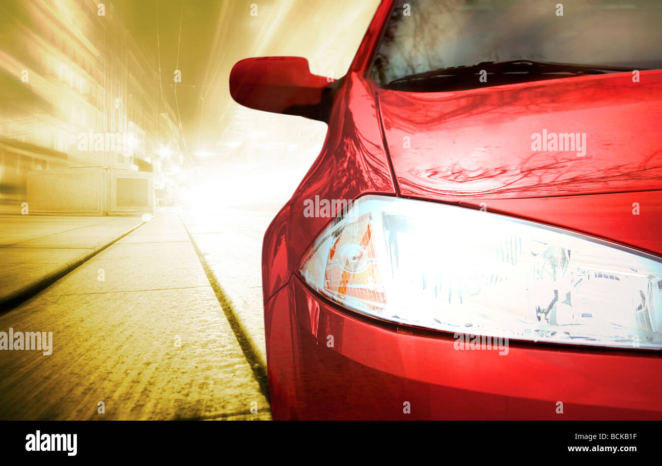 Red Sport Car - Front side - on the road Stock Photo - Alamy