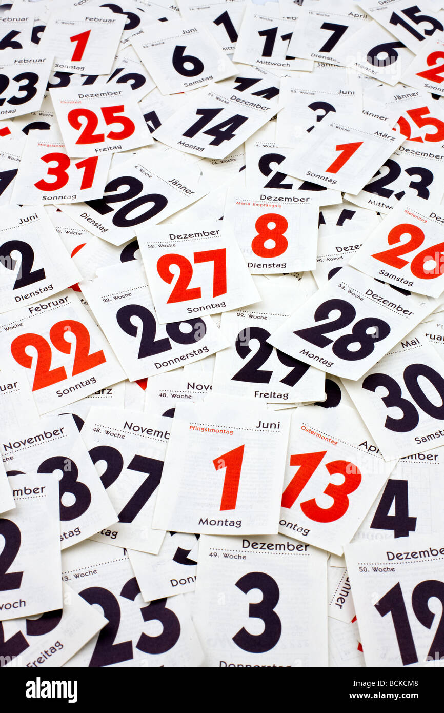 single sheets of a day calendar Stock Photo - Alamy