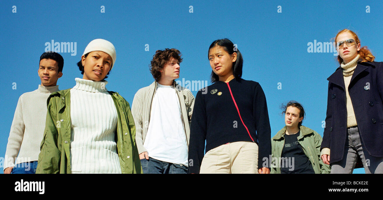 Group of young people, panoramic view Stock Photo - Alamy