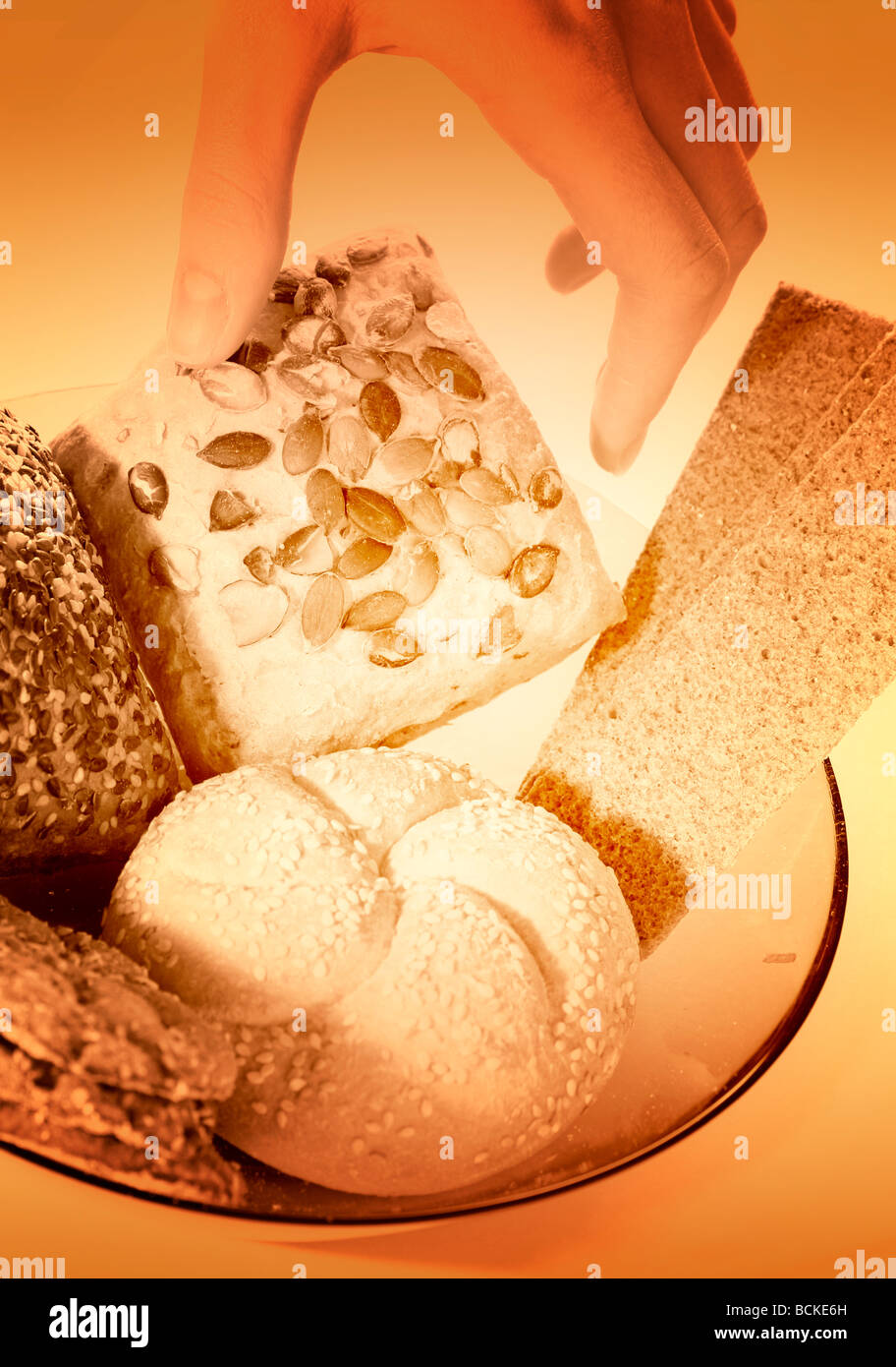 Assortment of baked bread with seeds Stock Photo - Alamy