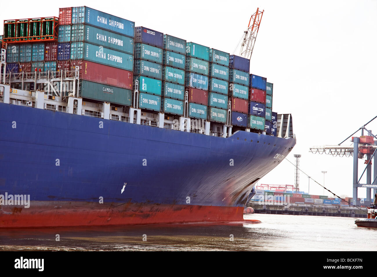 Container ships in the port of Hamburg in Germany, Europe Stock Photo ...