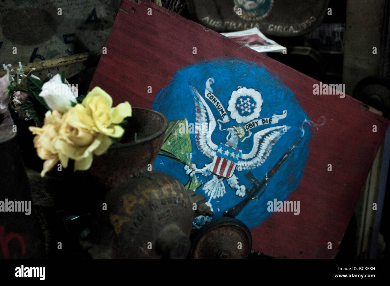 Consume obey die on American flag exhibit in the museum of Nimbin NSW ...