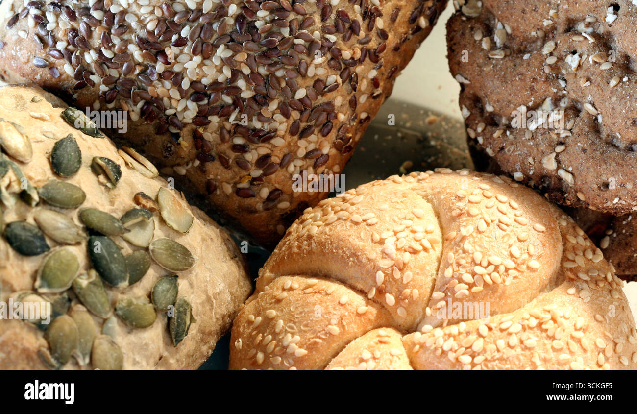 Assortment of baked bread with seeds Stock Photo - Alamy