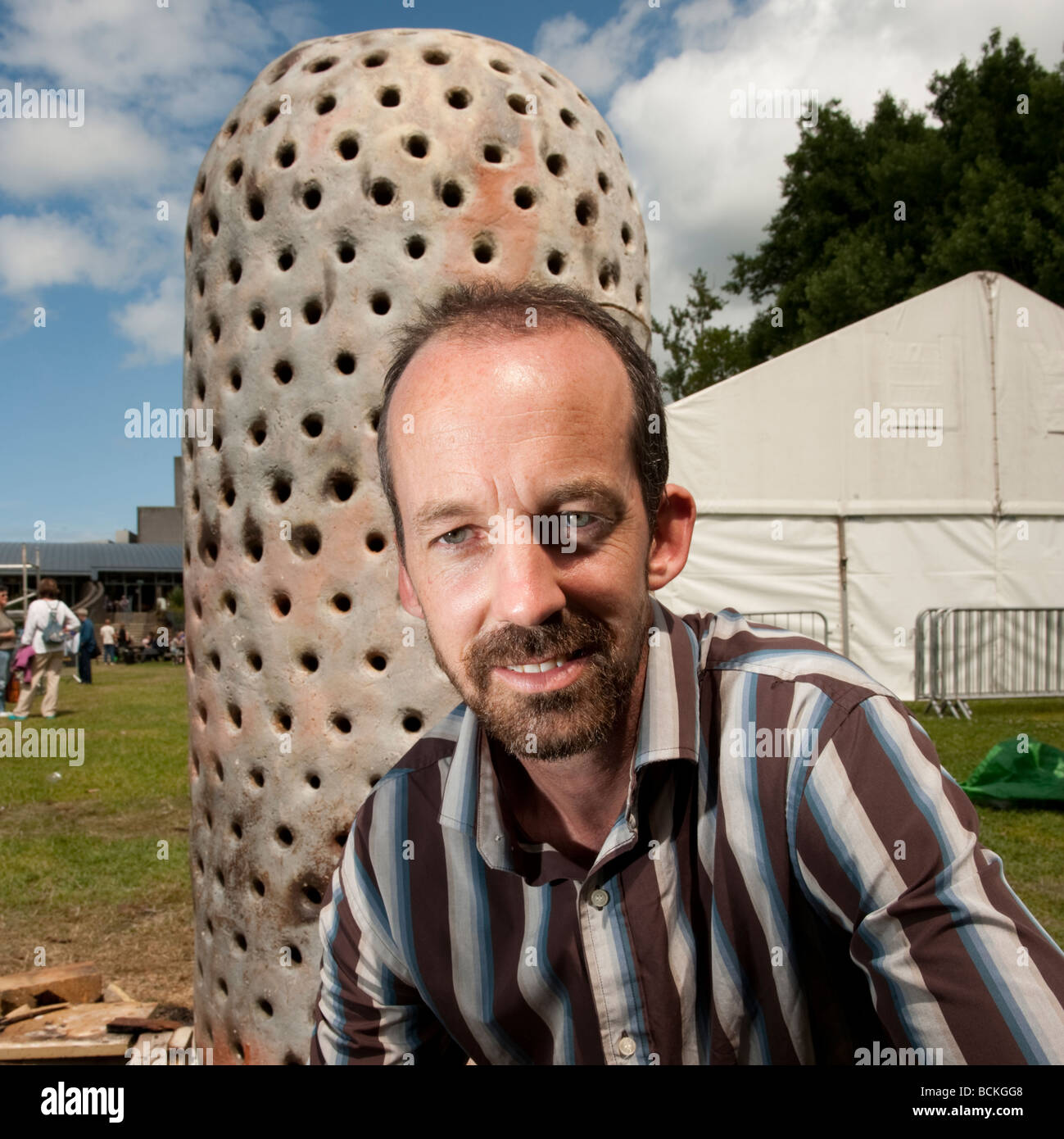 TOM BARNETT with his large ceramic sculpture Capsule at the ...