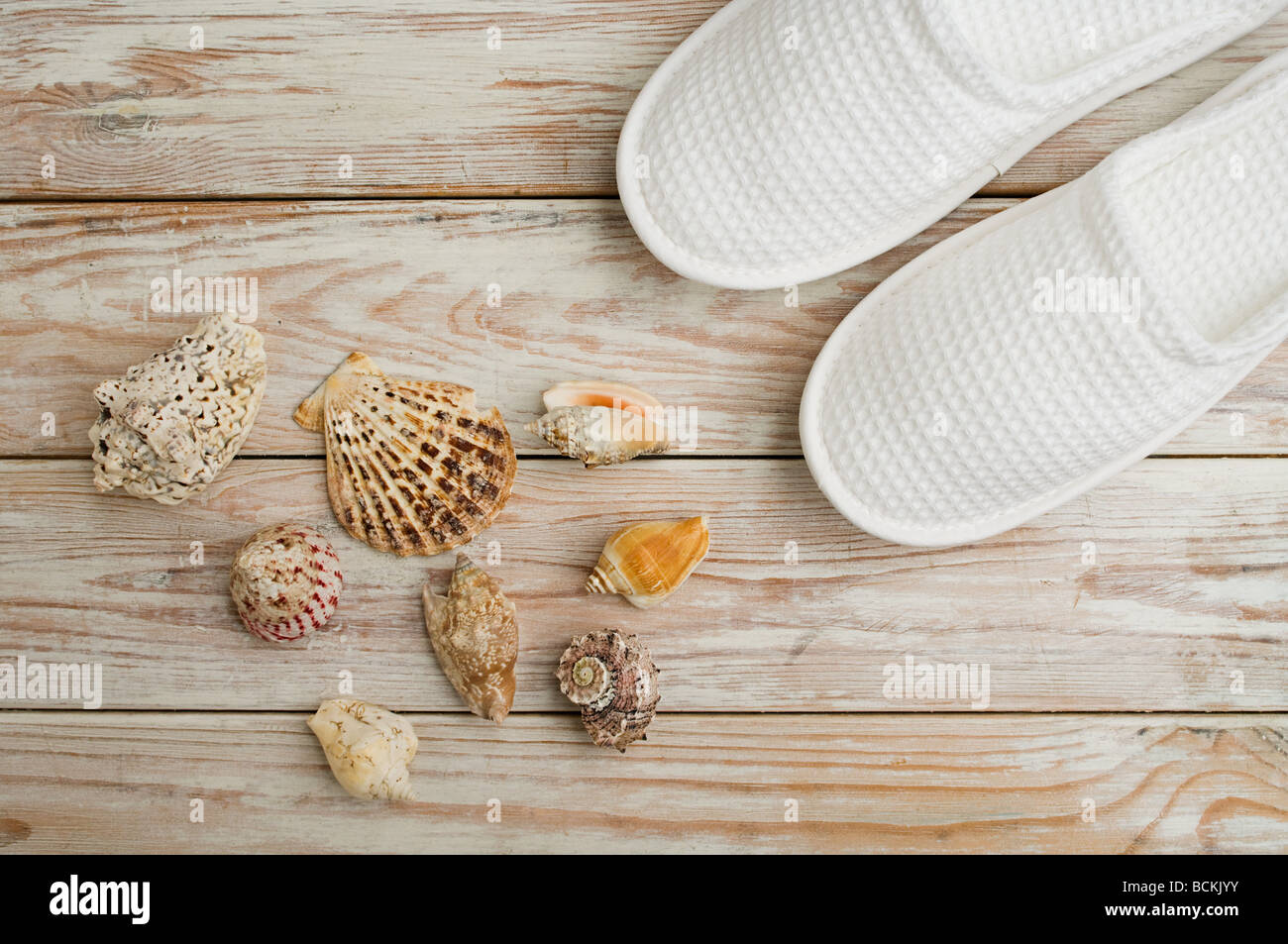 Seashells and slippers Stock Photo - Alamy