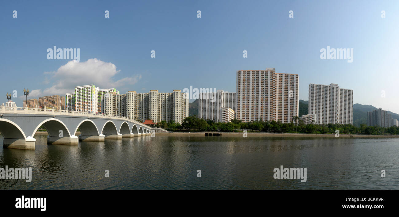 China Hong Kong Sha Tin public housing with Lek Yuen bridge connected ...