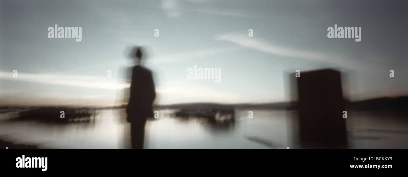 Person and seascape, panoramic view Stock Photo - Alamy