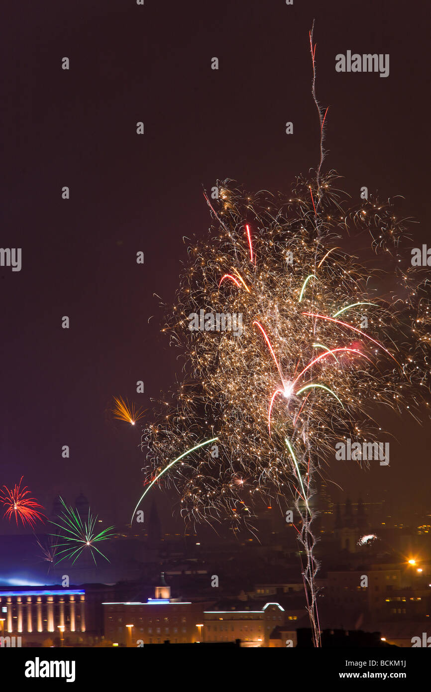 Fireworks rocket in the night sky Stock Photo - Alamy